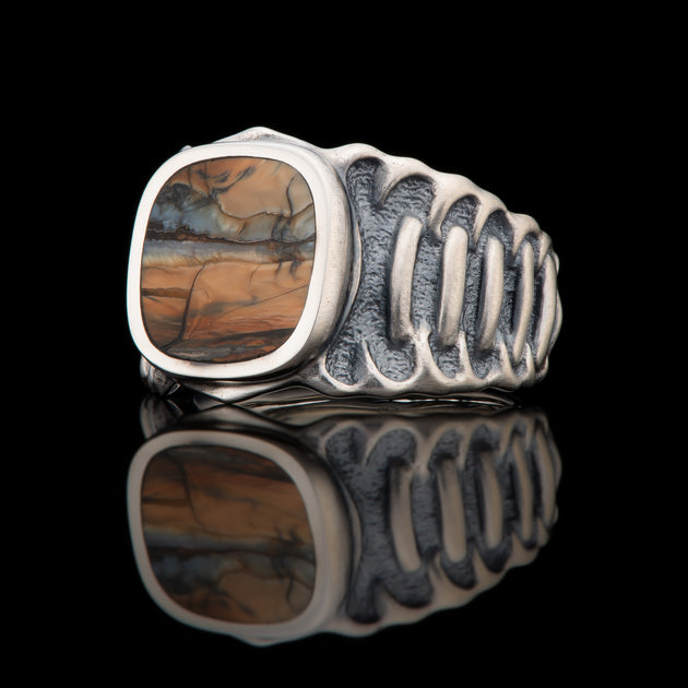 Men's Sterling Silver Mammoth Tooth Echelon Ring by William Henry Stud ...